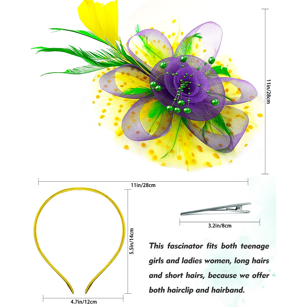 Hikkcos Mardi Gras Fascinators Headband for Women Feathers Headband for Royal Wedding Carnival Parade Cocktail