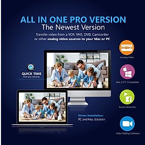 UCEC USB 2.0 Video Capture Device - Pro Version, VHS to Digital Converter, VHS to DVD Converter, Digitize Video for Mac, PC, Upgraded Version