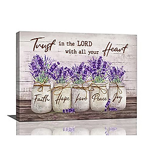 Rustic Lavender Wall Art Christian Quotes Wall Decor Flower Purple Lavender Country Pictures Canvas Prints Motivational Framed Modern Artwork for Home Living Room Bedroom Bathroom 16"x12"