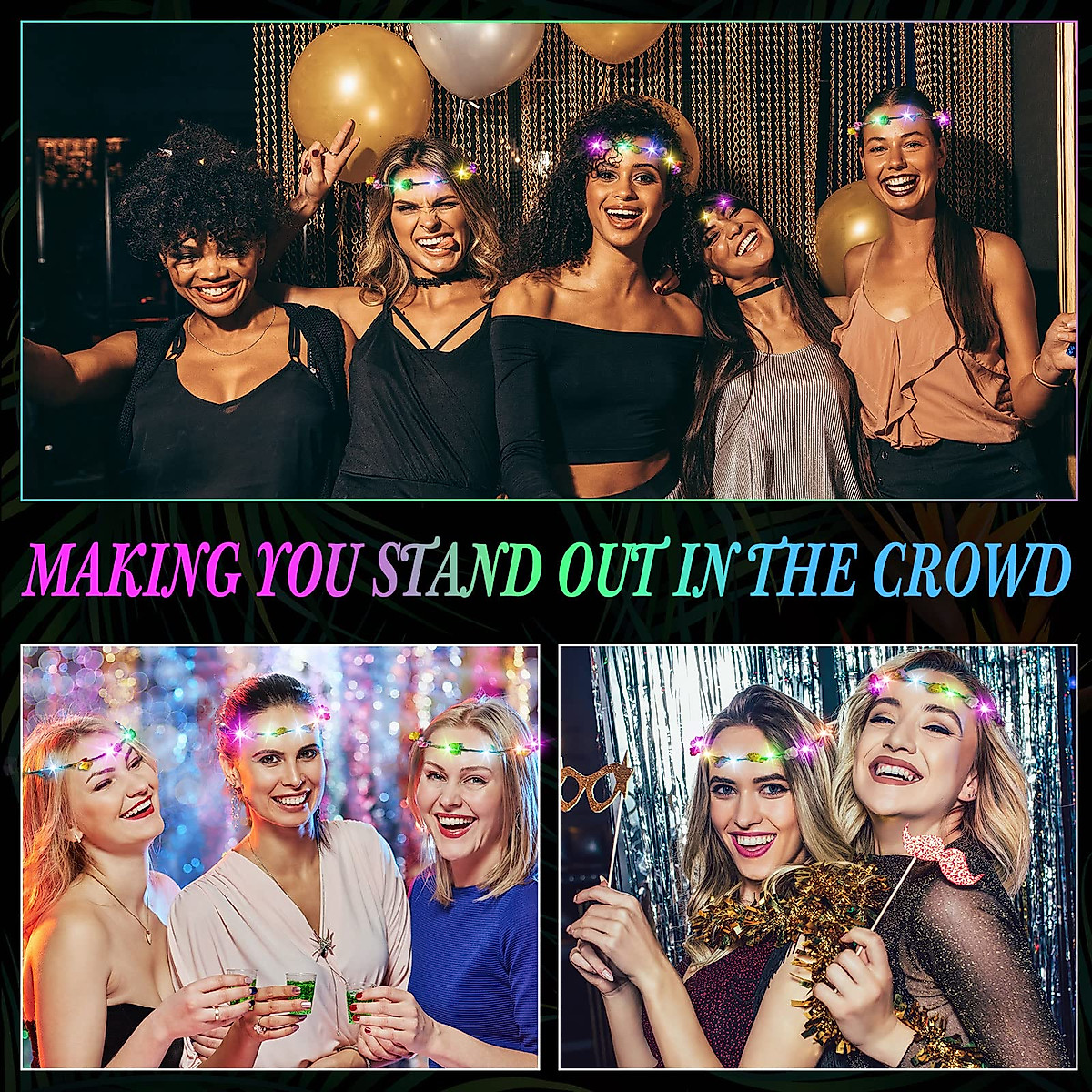 Yunsailing 64 Pcs Light up Flower Headband LED Hair Crown Girl Headpiece Luminous Tiara Glowing Floral Headdress(Classic)