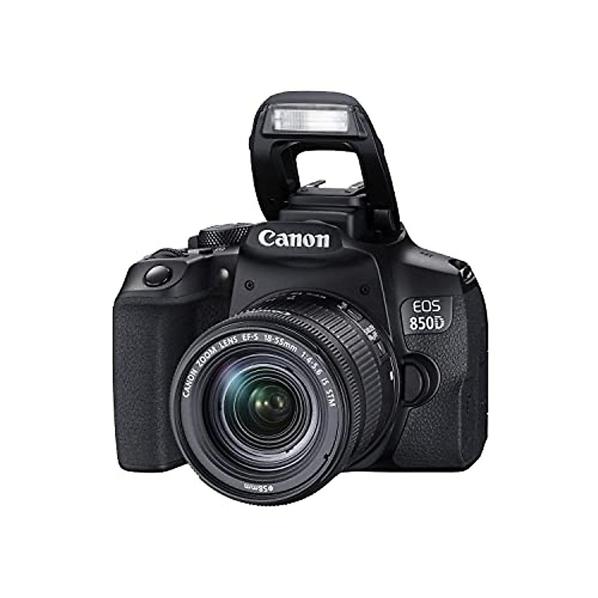 Canon Intl., DSLR Camera with EF-S 18-55mm f/4-5.6 is STM, 500mm f/8.0 Preset Manual Focus Lens, Travel Bundle with Accessories (Extra Battery, Digital Flash, 64Gb Memory), Canon850D, Black