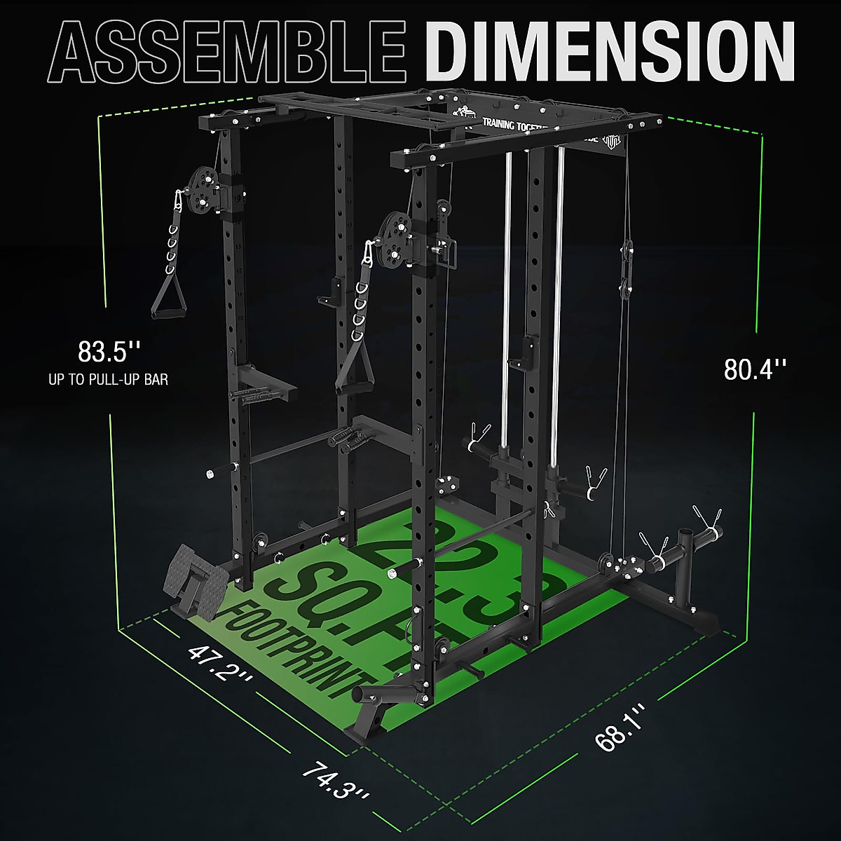 Mikolo Power Cage, 1500lbs Power Rack with LAT PullDown and Cable Crossover System, Squat Rack with Pulley System, Weight Cage for Home Gym with Training Attachments(BLACK)