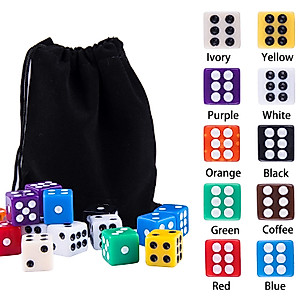 AUSTOR 100 Pieces 12mm Dices 6 Sided Game Dice Set Square Corner Dice with a Drawstring Pouch