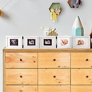 5 Folding Sonogram Picture Frame for Expecting Parents- 4.7" × 6.8" Baby Ultrasound Picture Frame Natural Wood Sonogram Pregnancy Frame Baby First Photo Frame for Pregnant Mom Gifts, Nursery Decor
