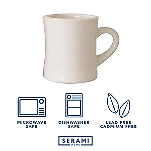 Serami Classic Cream White Diner Mugs for Coffee with 11oz Capacity, Set of 4