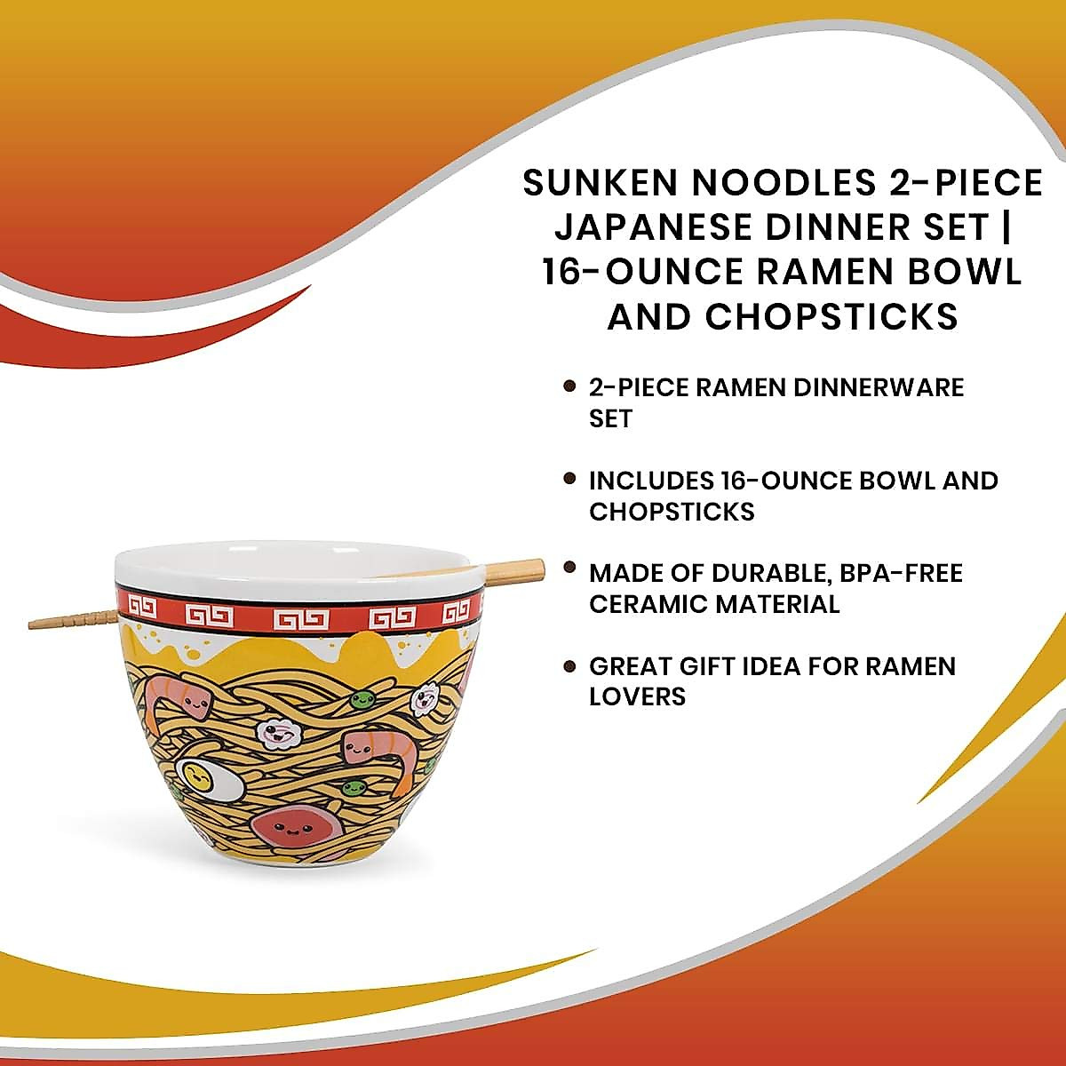 Toynk Sunken Noodles Japanese Dinnerware Set | 16-Ounce Ramen Bowl and Chopsticks