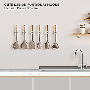 PUKOKAL 6 Pcs Adhesive Hooks Holders Dorm Room Essentials for Hanging Item, Silicone Toothbrush Razor Holder on Wall Door, Functional Utility Hooks for Kitchen Bathroom College Home Office (White)