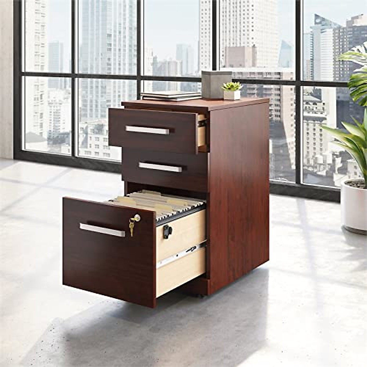 OfficeWorks by Sauder Affirm 3 Drawer Mobile File, L: 15.55" x W: 19.45" x H: 28.43", Classic Cherry Finish