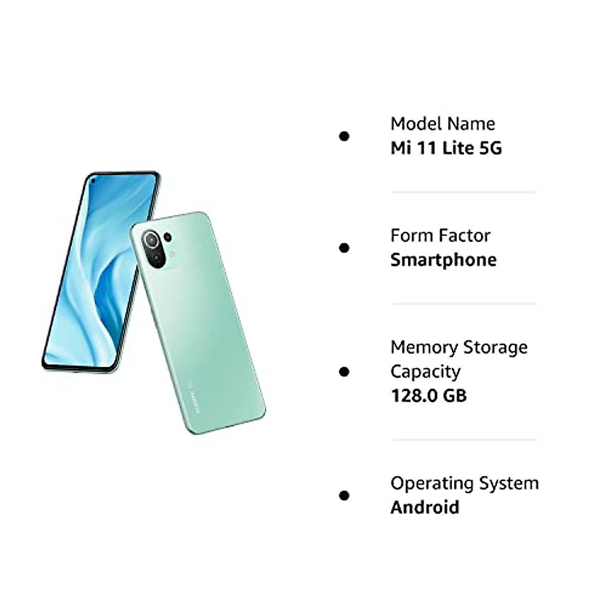 Xiaomi Mi 11 Lite 5G + 4G LTE Volte Global Unlocked GSM 128GB + 6GB 64MP Triple Camera Worldwide GSM (Mint Green)