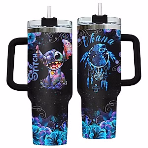 GEPOSTORE Blue Alien 40 Oz Tumbler With Lid Stainless Steel, Cute Cartoon Movie Character Tumbler, Birthday Gifts for Movie Lovers