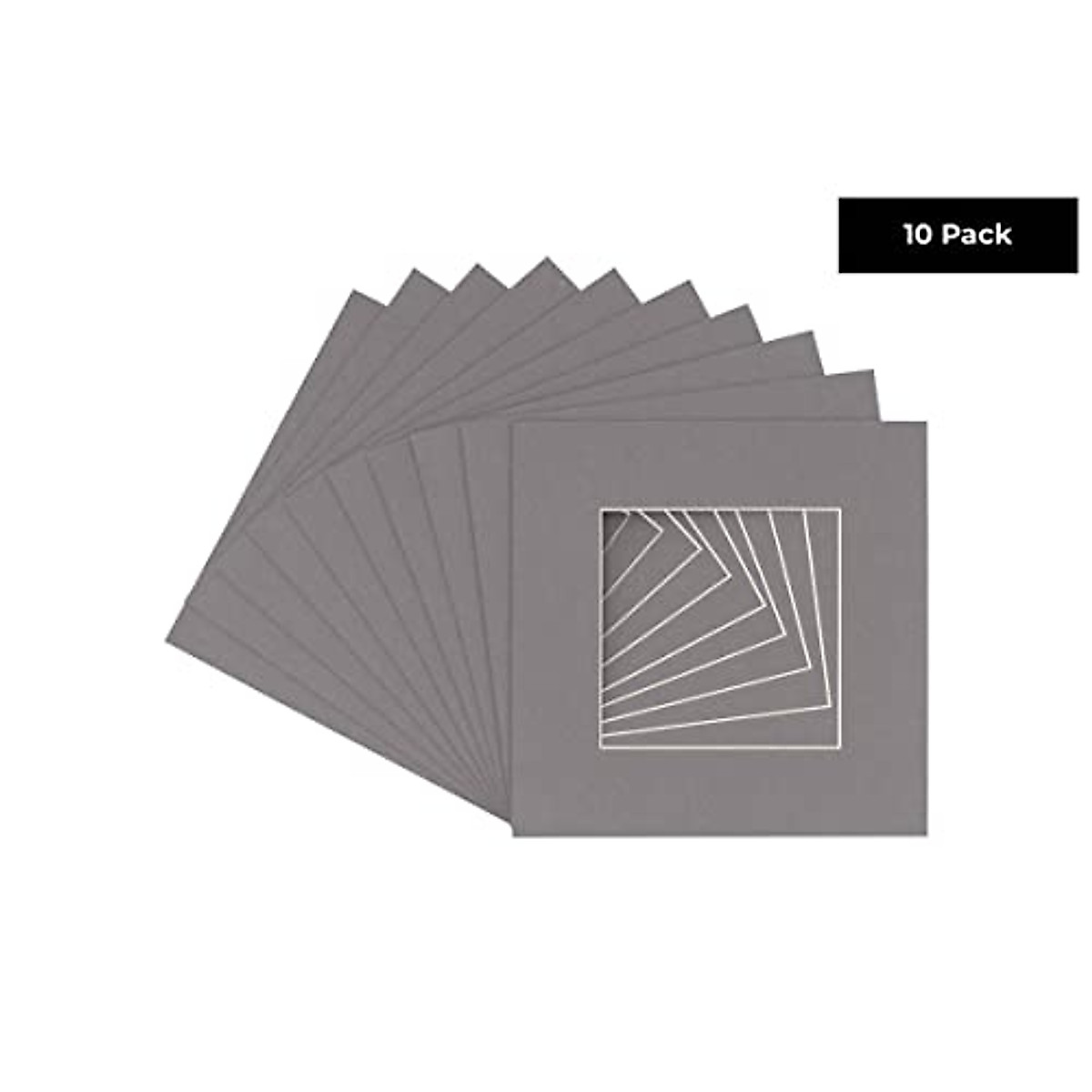 CountryArtHouse Charcoal Acid Free 13x13 Square Picture Frame Mat with White Core Bevel Cut for 9x9 Pictures - Fits 13x13 Frame - Pack of 10 Matboards