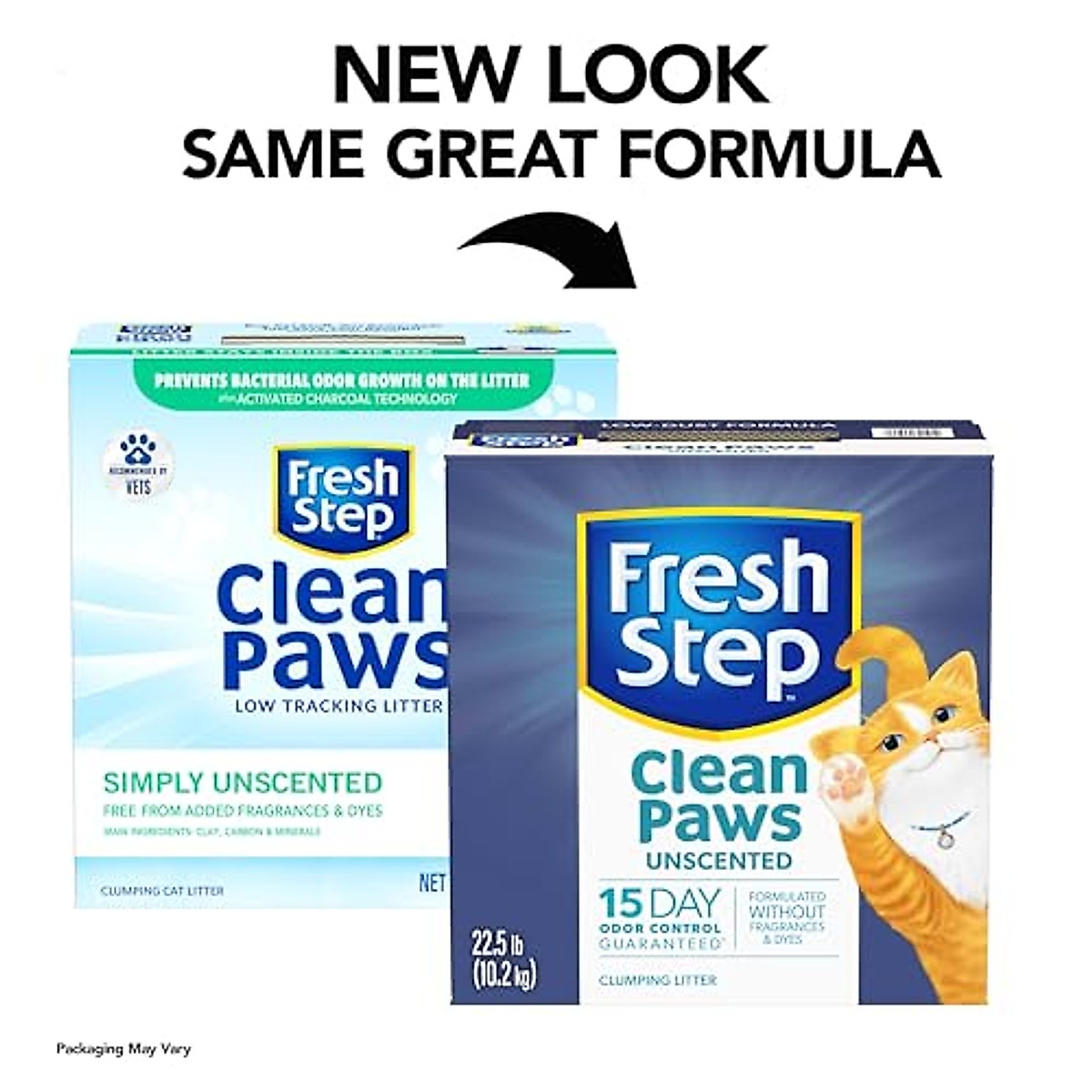 Fresh Step Clean Paws Low Tracking Litter Simply Unscented, Clumping Litter With Activated Charcoal Technology, 22.5 lb. Box