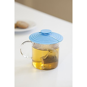 Kikkerland MulTEA Cup of Tea, 4 in 1 - Food Grade Silicone Lid Coaster Cover Accessory, Blue