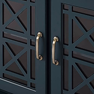 Walker Edison Modern Wood Glass Door Buffet Sideboard Living Room-Entryway Serving Storage Cabinet Doors-Dining Room Console, 60 Inch, Dark Teal