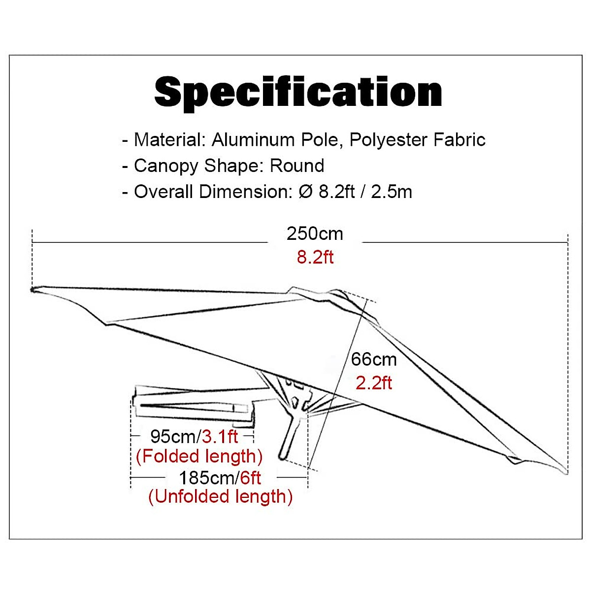 WAHHWF Backyard Wall Mount Umbrella, 8ft, 7ft, Outdoor Patio Umbrella with Bracket & Adjustable Pole, Tilting Sunshade Umbrella for Tight Small Space Garden Yard, Khaki, 7.2ft/2.2m