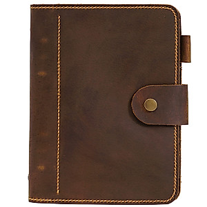 Turbosnail Personalized Size A5 6 Ring Leather Refillable Planner Binder, Travelers Journal, Sketchbook, Distressed Leather, Travel Journal For Men Women （Lined Paper 160 Pages）, Customized Gift