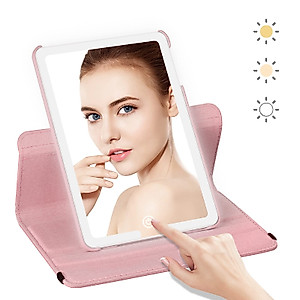 Travel Makeup Vanity Mirror with 72 LEDs ||Drop Protection|| 360° Rotation Lighted Folding Cosmetic Beauty Mirror, Touch Control 3 Colors Light Modes, USB Rechargable, Ultra Thin Tabletop Mirror