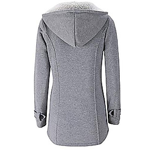JiangWu Womens Fashion Horn Button Fleece Thicken Coat with Hood Winter Warm Jacket (Large, Light-gray)
