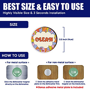 GEEKBEAR Clean Dirty Magnet for Dishwasher (05. Happy Flower) - Double Sided and Reversible Clean Dirty Sign Indicator - Flip Dishwasher Magnet with Bonus Adhesive Metal Plate - Kitchen Decor