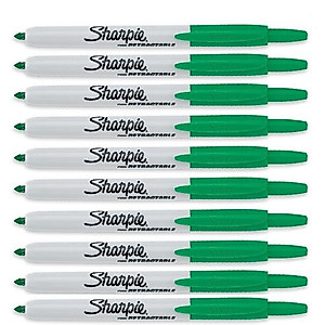 Sharpie Marker Permanent Retractable Fine Point Green Ink, 10 Markers Per Order