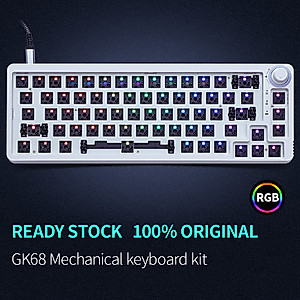 GK68 RGB Hot-Swappable Programmable Junction Box Can Be Replaced with Switch DIY Mechanical Keyboard Kit, Support AKKO, Cherry MX, Gateron, Kailh Mechanical Axis (White, White)