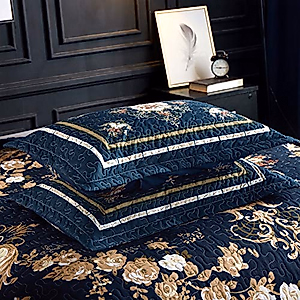 LAMEJOR Quilt Set Queen Size Retro Floral Pattern Medallion Style 3-Piece Reversible Luxury Soft Comforter Set Bedspread Coverlet Set Microfiber Dark Blue
