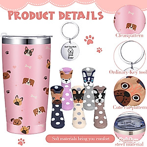 Sliner Dog Lover Gifts for Women 20 oz Pet Mom Gift Set Lid Straw Cup 5 Pairs Cute Socks and Best Dog Mom Ever Keychain for Women, Friend Birthday Mother's Day