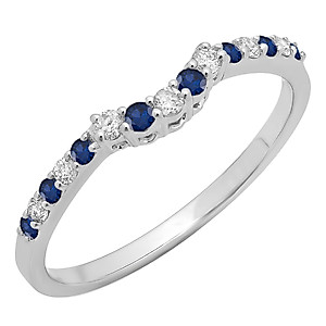 Dazzlingrock Collection Alternating Round Blue Sapphire & White Diamond Contour Wedding Stackable Ring for Her in 14K White Gold Size 5.5