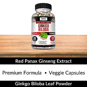 Kaya Naturals Red Panax Ginseng + Ginkgo Biloba | Nootropic Brain Supplement | Cognitive and Concentration Support | Brain Booster, Focus, and Memory Supplement | 30 Capsules
