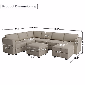 Belffin Modular Sectional Sofa with Storage Seat Oversized U Shaped Couch with Reversible Chaise Sofa Set with Ottoman Velvet Grey