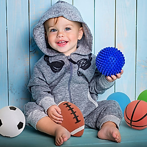 Full Set 6 Sports Balls with 1 Pump 5" Soccer, 5" Basketball, 5" Volleyball, 5" Playground, 5" Knobby Ball, and 6.5" Football - Best Toy Gifts for Kids (Pack of 6)