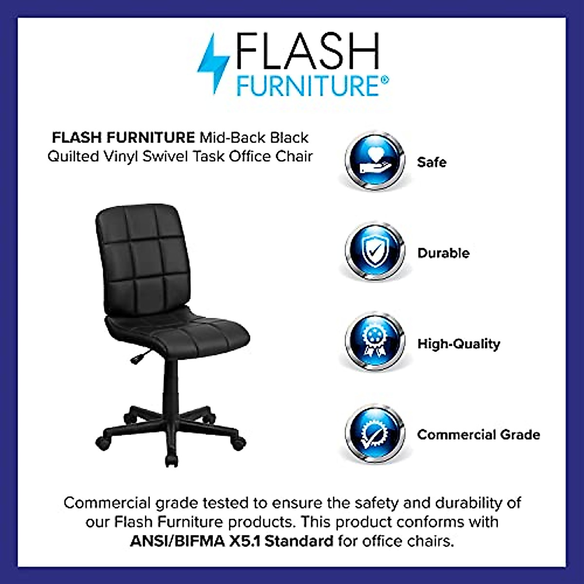 Flash Furniture Clayton Mid-Back Black Quilted Vinyl Swivel Task Office Chair