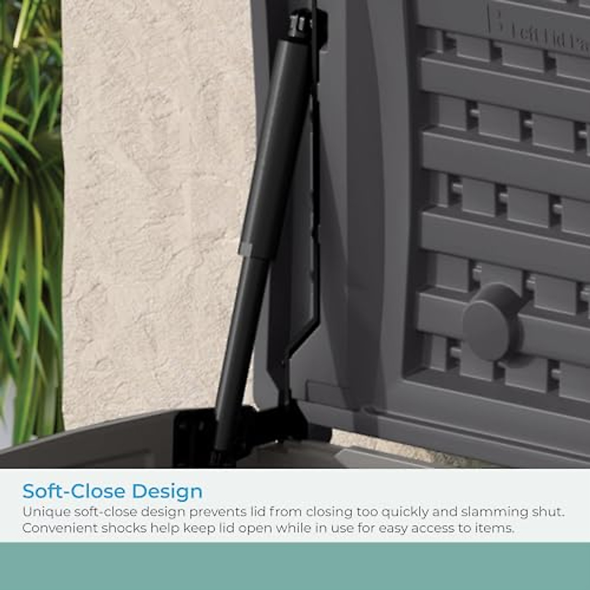 Suncast 120-Gal. All-Weather Patio Deck Box with Pad-Lockable Split Top Lid, Extra-Large Outdoor Storage Unit for Patio Furniture and Grill Tools