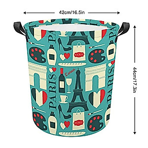I Love Paris Large Laundry Basket Hamper Bag Washing with Handles for College Dorm Portable