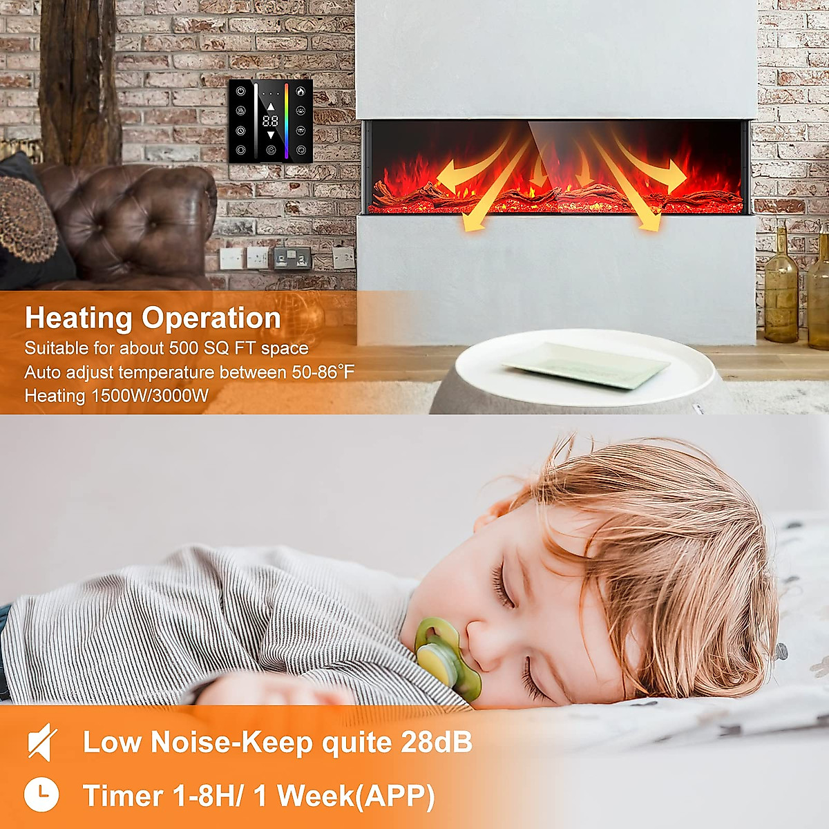 Cosmopolitan Fireplaces Phoenix Omnivue Series 68 inch 3 Sided Electric Fireplace Insert, Smart Wi-Fi Wall Mount/Built-in Fireplaces, 251 Realistic Flames, Low Noise 3000/1500Watt Fireplace Heater