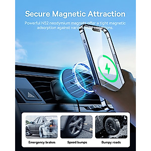 for Magsafe Car Mount Charger, [All in One] Baseus 15W Fast Charging Phone Mount for Car Vent, Magnetic Wireless Car Charger with 40W USB A Car Charger and Cable for iPhone 15 14 13 12 Pro Max Plus