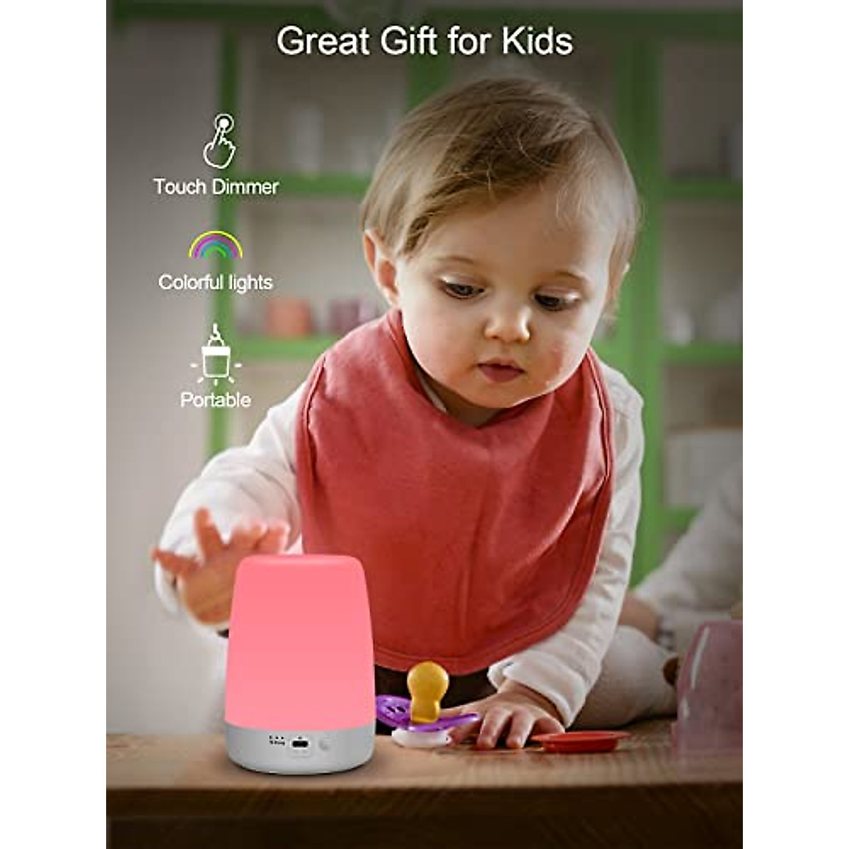 YYDSKIT Night Light for Kids Baby Nursery 200hrs Rechargeable Touch 3Dimming 5Color Changing Lamp 3Timers Portable
