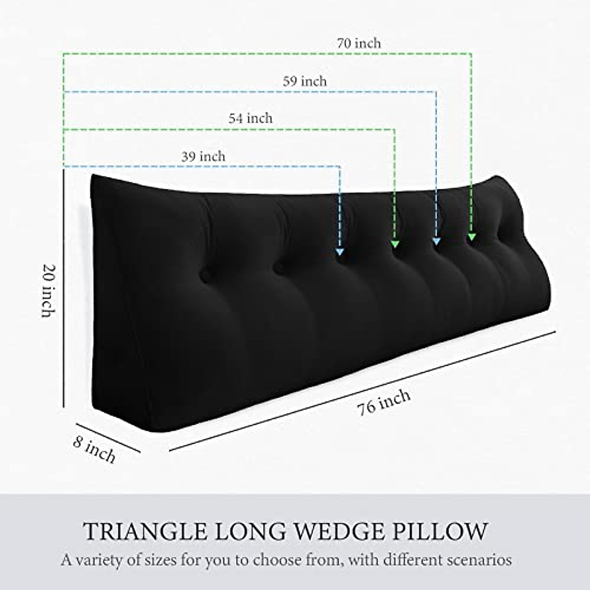 BNCKTRD Triangle Headboard Pillow - 3 in 1 Large Bed Pillow as Wedge Reading Pillow, Large Couch Daybed Pillow or Positioning Support Backrest Back Cushion for Sitting in Bed Velvet Cal King Black