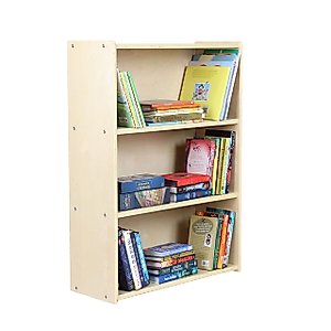 RRI Goods Child Three-Shelf Bookcase, Sturdy Birch Plywood Shelves for Daycare Storage of Books, Toys, Supplies, Smooth Natural Wood (34")