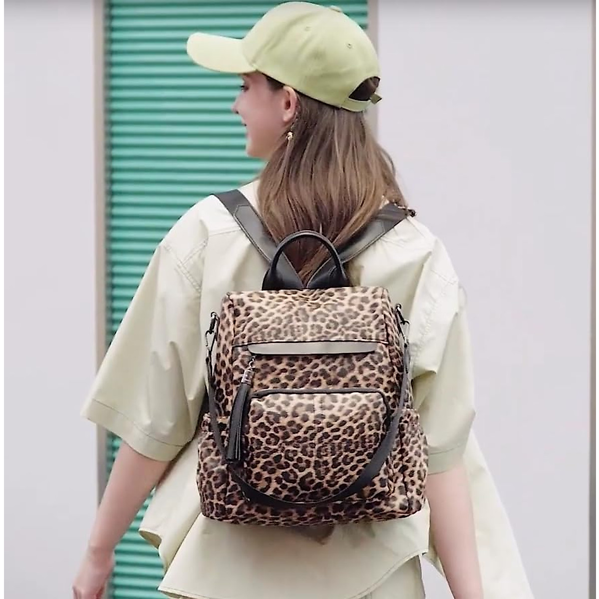 Women Backpack Purse Fashion PU Leather Casual Backpack Shoulder Bag Travel Daypack (Leopard-Brown)