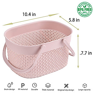 rejomiik 2 Pack Plastic Shower Caddy Basket, Portable Organizer Storage Tote with Handles Toiletry Bag Bin Box for Bathroom, College Dorm Room Essentials, Kitchen, Camp, Gym, Pink