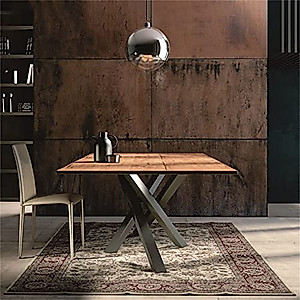 LAKIQ Solid Wood Dining Table Industrial Rectangle Kitchen Dining Room Table in Nature with Metal Pedestal Living Room Coffee Table for Meeting Room Reception Room(Black,70.9" L x 31.5" W x 29.5" H)