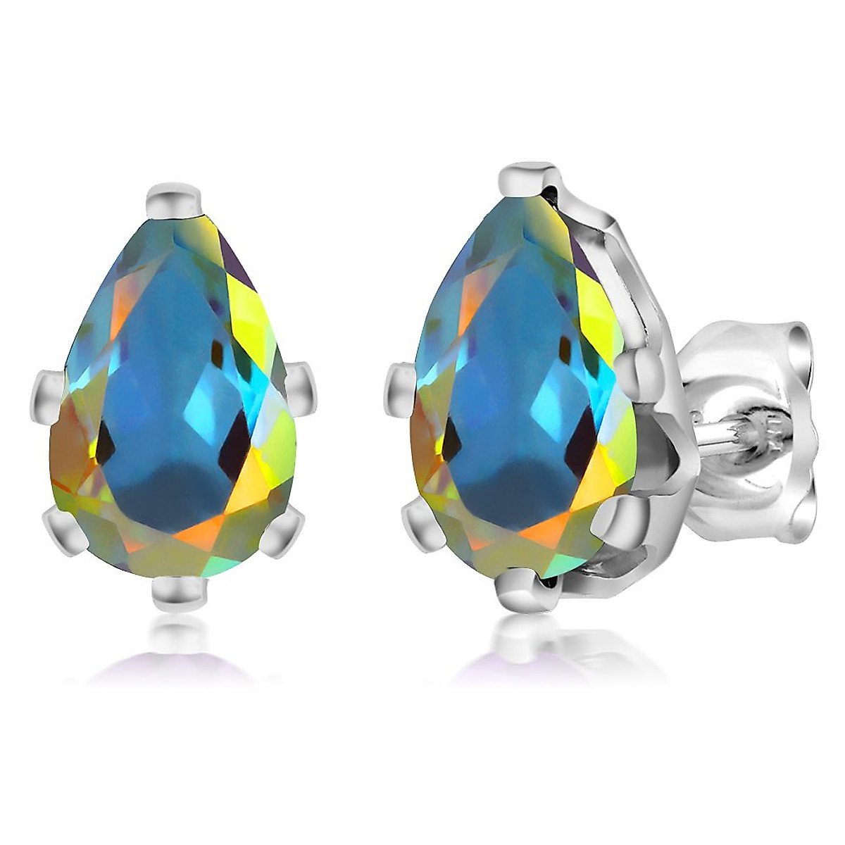 Gem Stone King 925 Sterling Silver Mercury Mist Mystic Topaz 6-Prong Stud Earrings For Women (2.00 Cttw, Pear Shape 8X5MM)