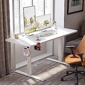 JUMMICO Standing Desk Electric Adjustable Desk Large 55 x 24 Sit Stand Up Desk Home Office Computer Desk Memory Preset with T-Shaped Metal Bracket and Holes for Routing Cables, White