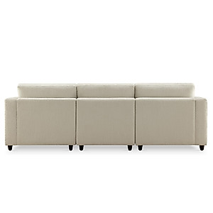CHERS Sectional Couches for Living Room, 95" Cloud Modular Sectional Sofa with Ottoman, Modern Fabric Upholstered L Shaped Couch with Convertible Chaise, 3 Seater, Natural