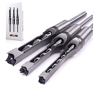 ATOPLEE Square Hole Drill Bits for Wood,3pcs HSS Woodworking Square Mortise Drill Bit,5/16 Inch 3/8 Inch 1/2 Inch (All of Sizes)