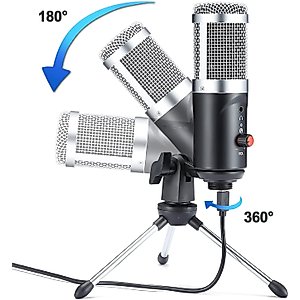 BLOUEFOZ USB Microphone, Computer Podcast Cardioid Condenser PC Mic with Tripod Stand for Recording,Gaming,Compatible with Laptop Desktop Mac & Windows