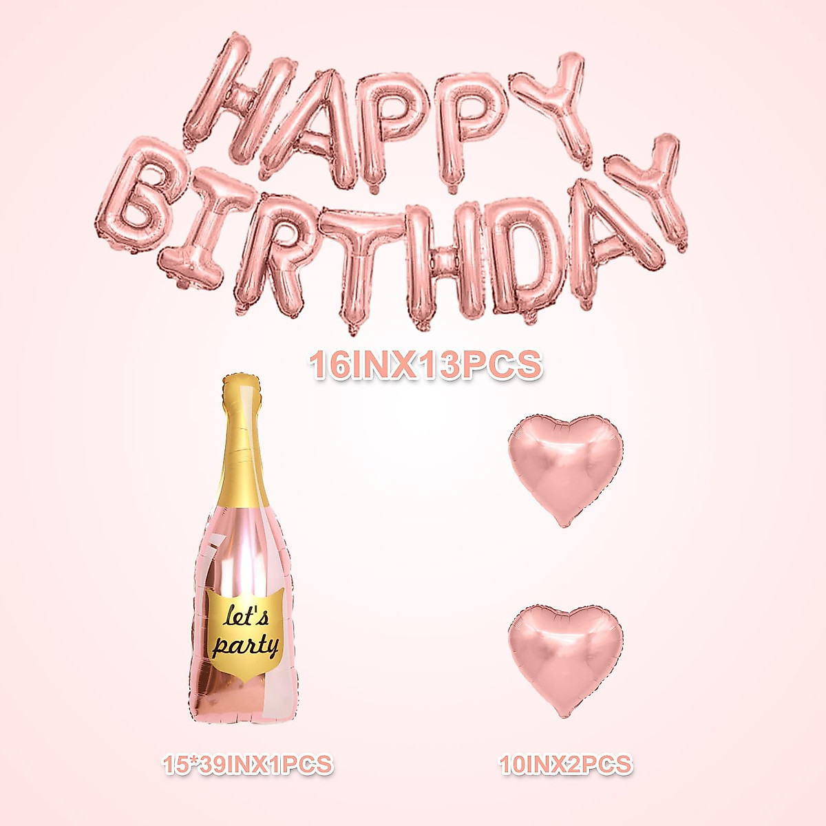 Amandir Rose Gold Birthday Party Decorations for Women Girls, Rose Gold Pink Confetti Foil Balloons, Butterfly, Fringe Curtain, Happy Birthday Banner, Cake Topper for30th 40th 50th 60th Supplies Decor