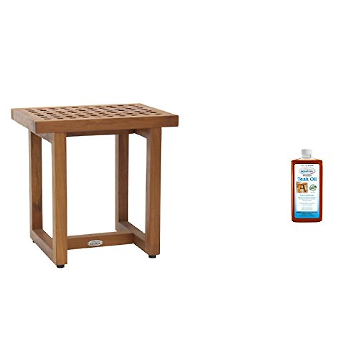 AquaTeak The Original 18" Grate Teak Shower Bench & AquaTeak Premium Teak Oil