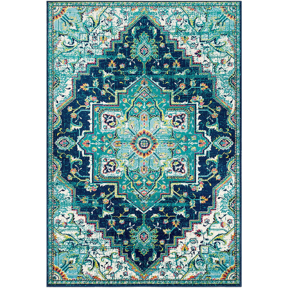 Livabliss Wendy Vintage Medallion Area Rug,5'3" x 7'9",Teal/Dark Blue